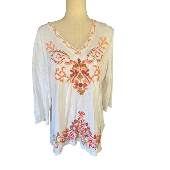 T.O.P. | Tops | Embroidered Tunic Top Blouse Peach Floral Vintage Large ...